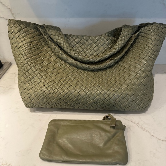 Falor | Bags | Nwot Falor Italian Woven Leather Lg Tote Bag Rare Sage ...